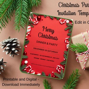 Christmas Party Invitation Editable Template - Printable Holiday Party ...