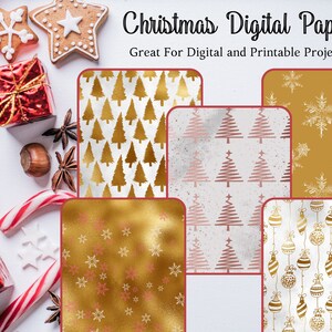 Christmas Digital Paper Gold and Pink; 10 Christmas Patterns in PNG and ...