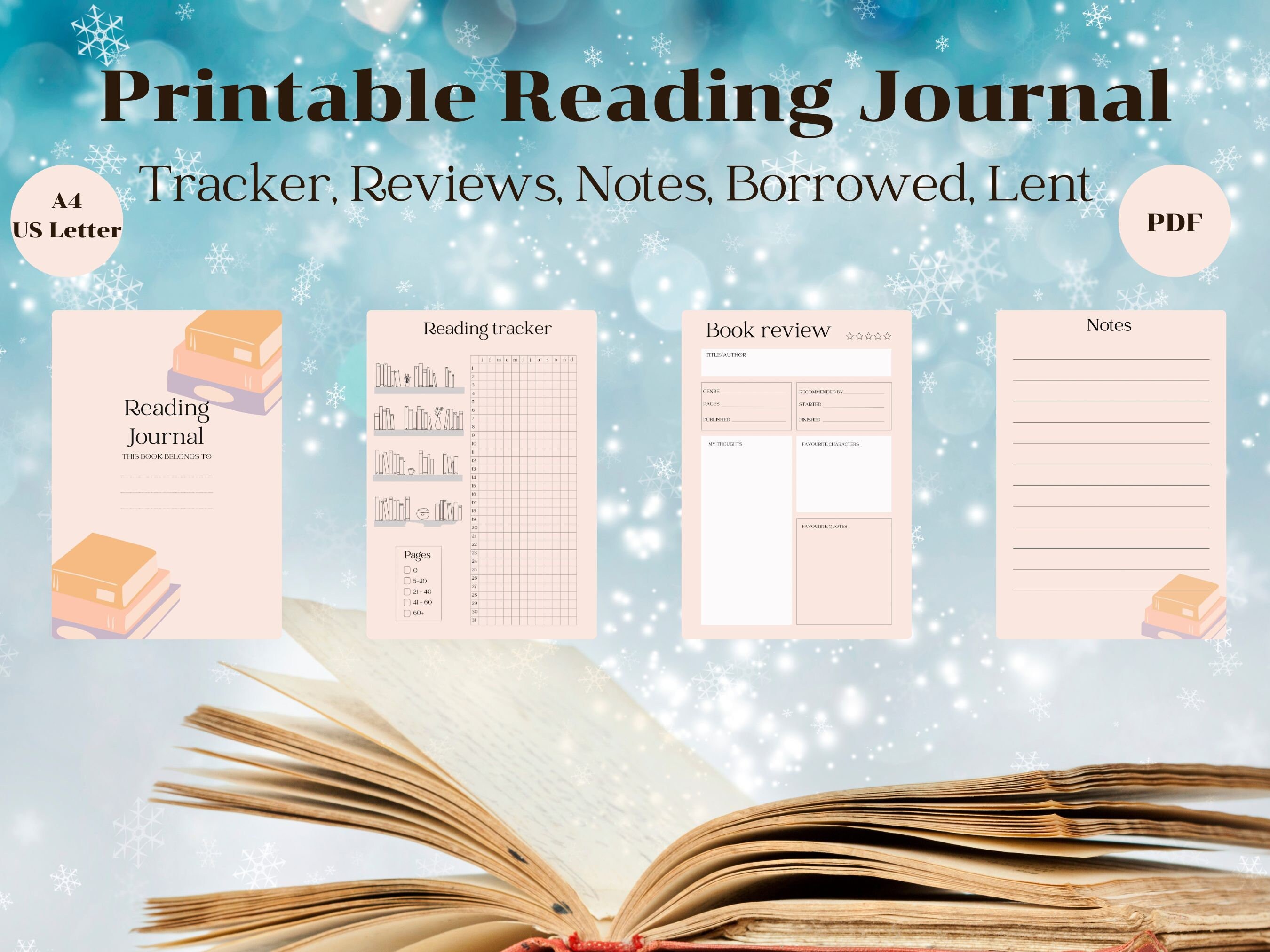 Reading Journal and Log, Printable Book Reading Journal, Book Reviews ...