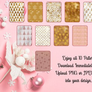 Christmas Digital Paper Gold and Pink; 10 Christmas Patterns in PNG and ...