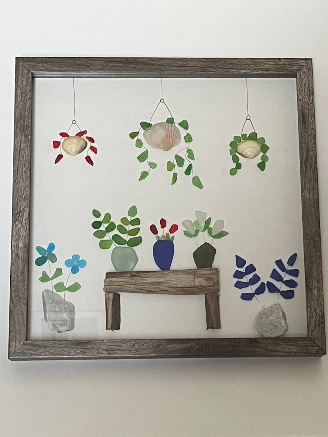 Large Sea Glass Flowers Sea Glass Floral Scene Etsy