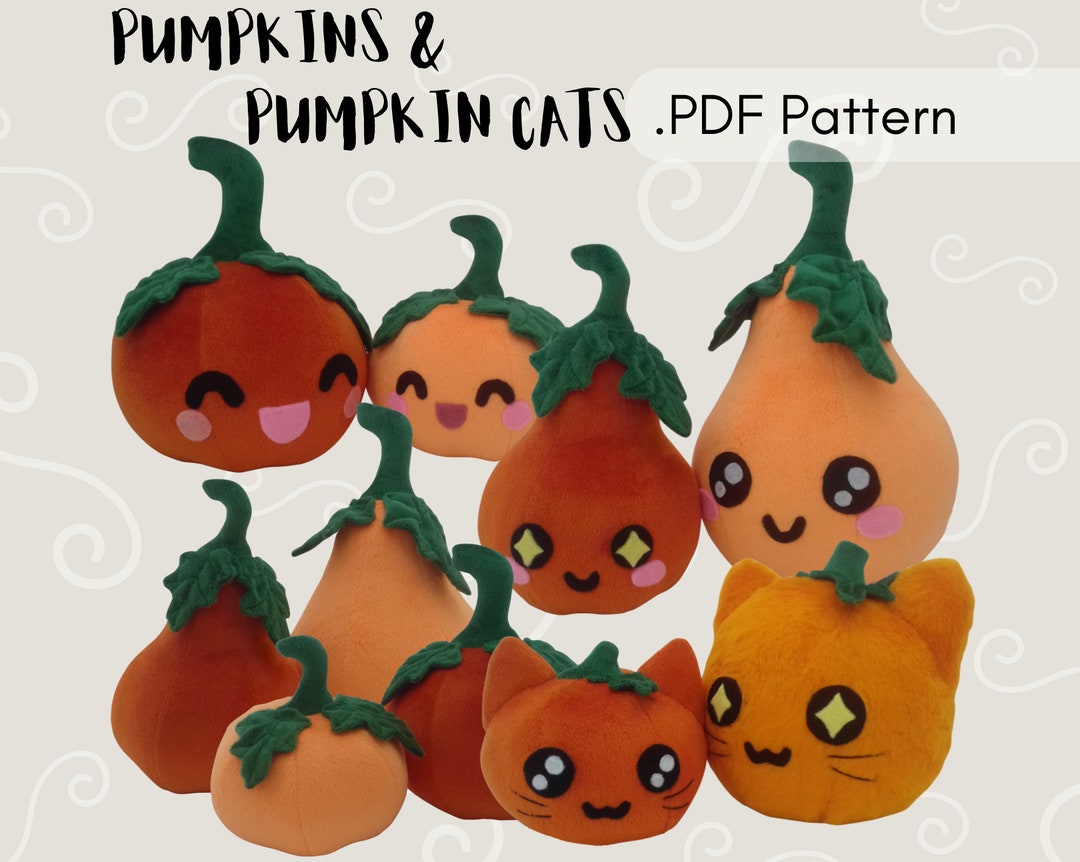Halloween Pumpkin and Pumpkin Cat Plush Dolls PDF Printable Sewing ...
