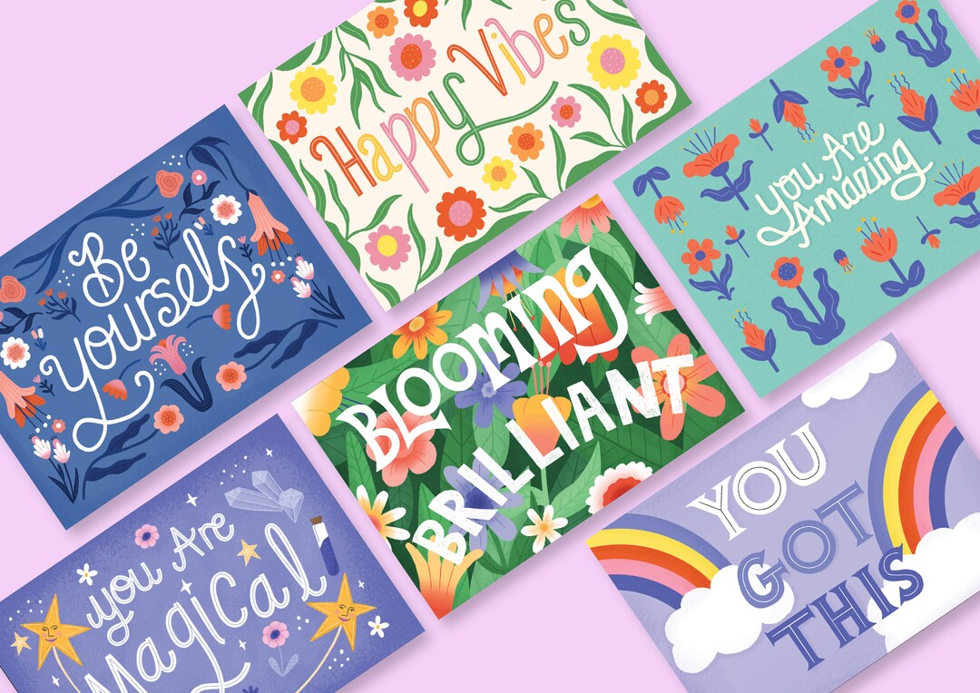 Set of 6 Positive Postcards - Etsy
