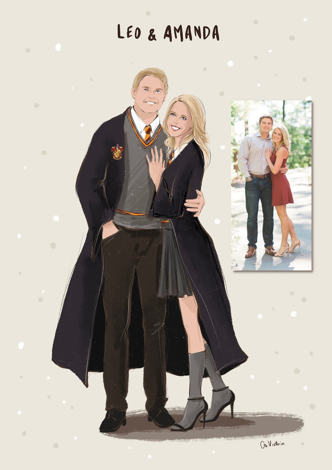 Couple Custom Digital Portrait Dressed as Wizard, Custom Wizard School ...