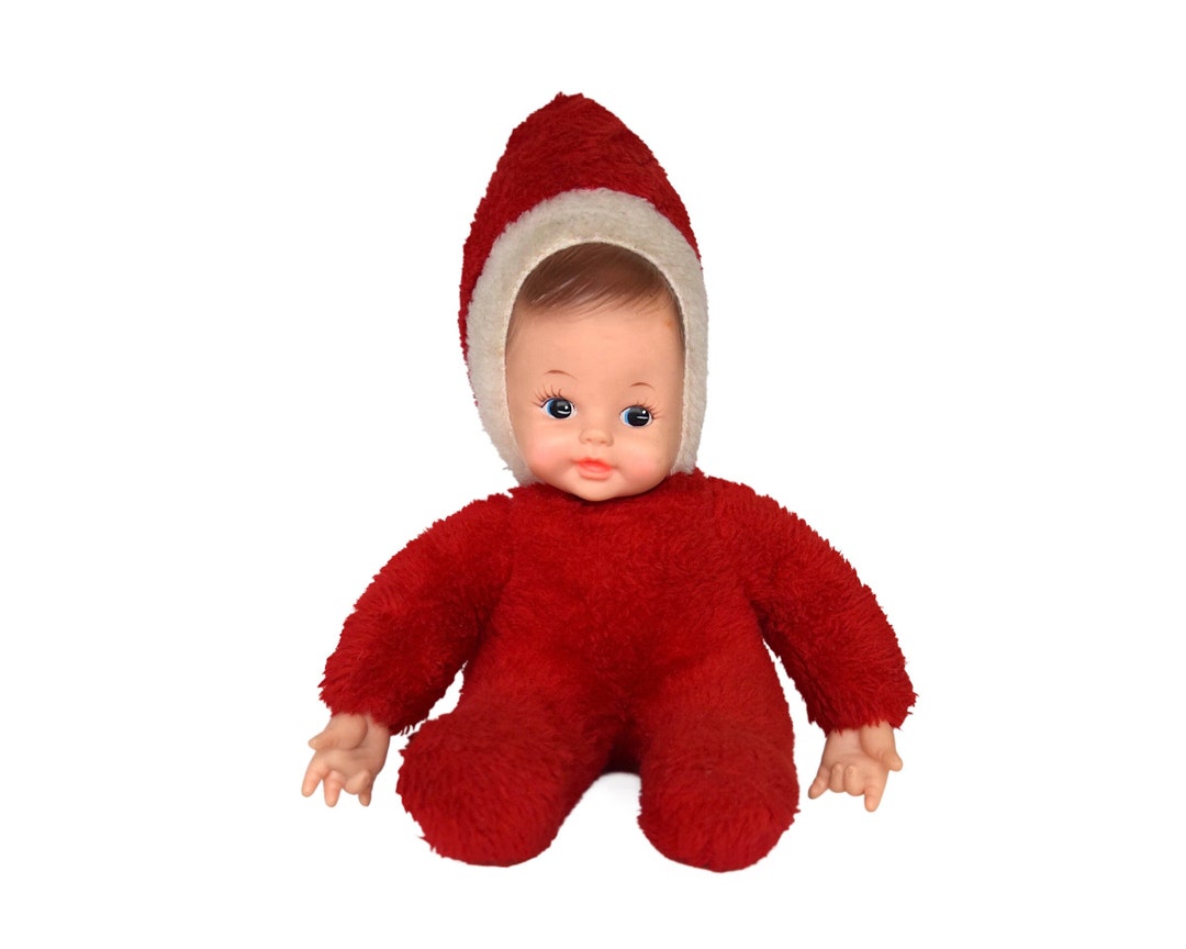 VTG 1960s Red Stuffed Plush vinyl Face Doll Cuddly Doll 13.75 Inch / 35 ...