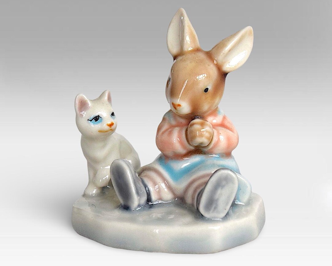 VTG 1970s Albert Kessler "bunny With Kitten" Hand Painted Porcelain ...