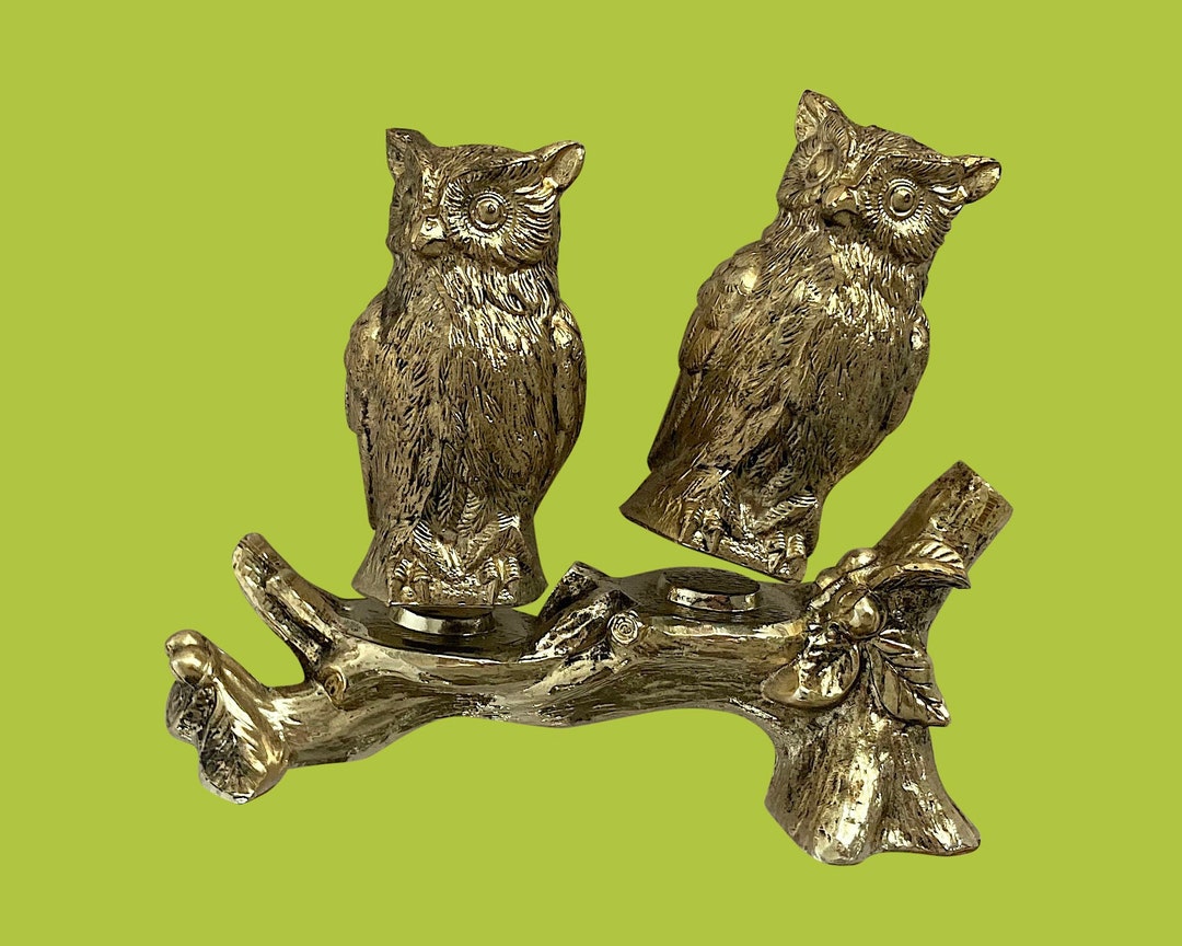 VTG 1980s Japanese salt & Pepper Metal owls on Tree Branch Shakers 5 ...