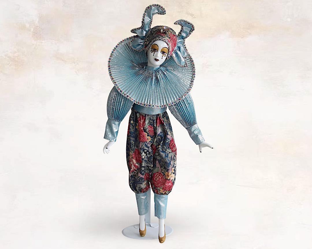 VTG Porcelain Venetian "harlequin" Doll With Stand - Hand Painted Face ...