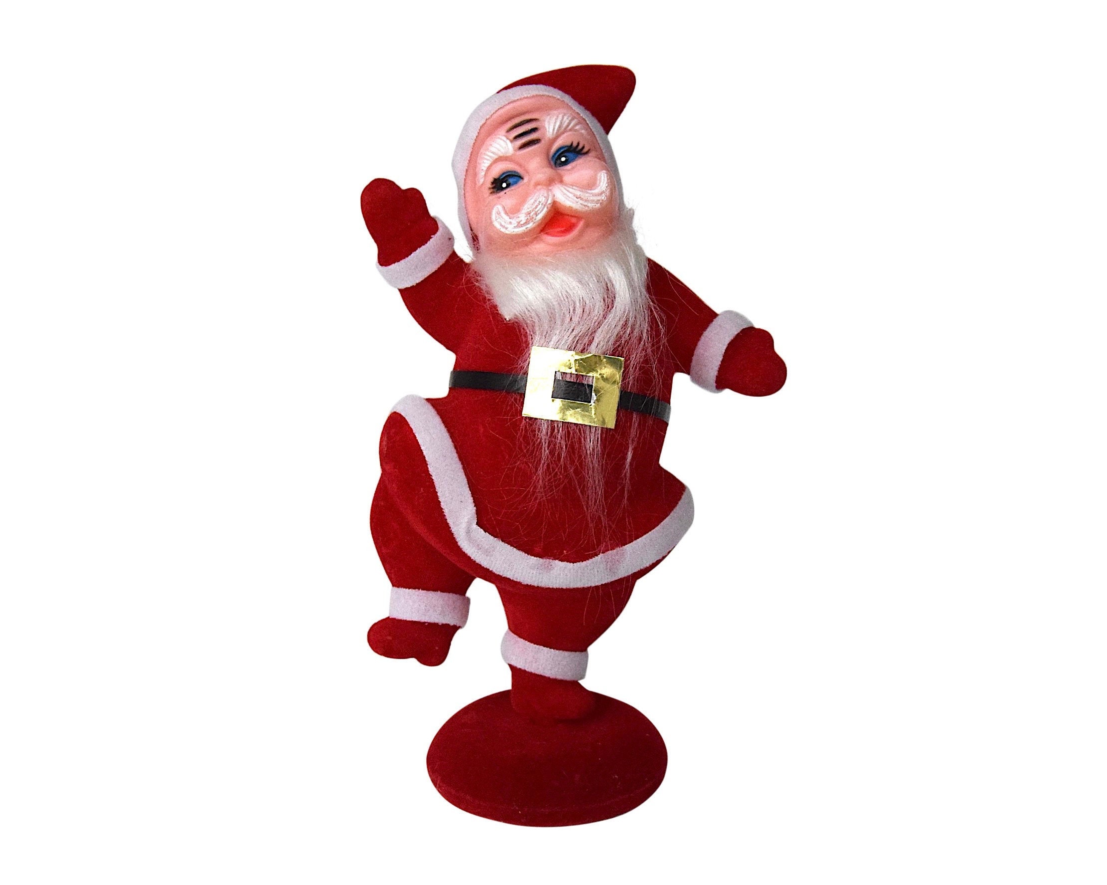 VTG X-mas 1970s Flocked dancing Santa Claus on Stand Plastic Doll ...