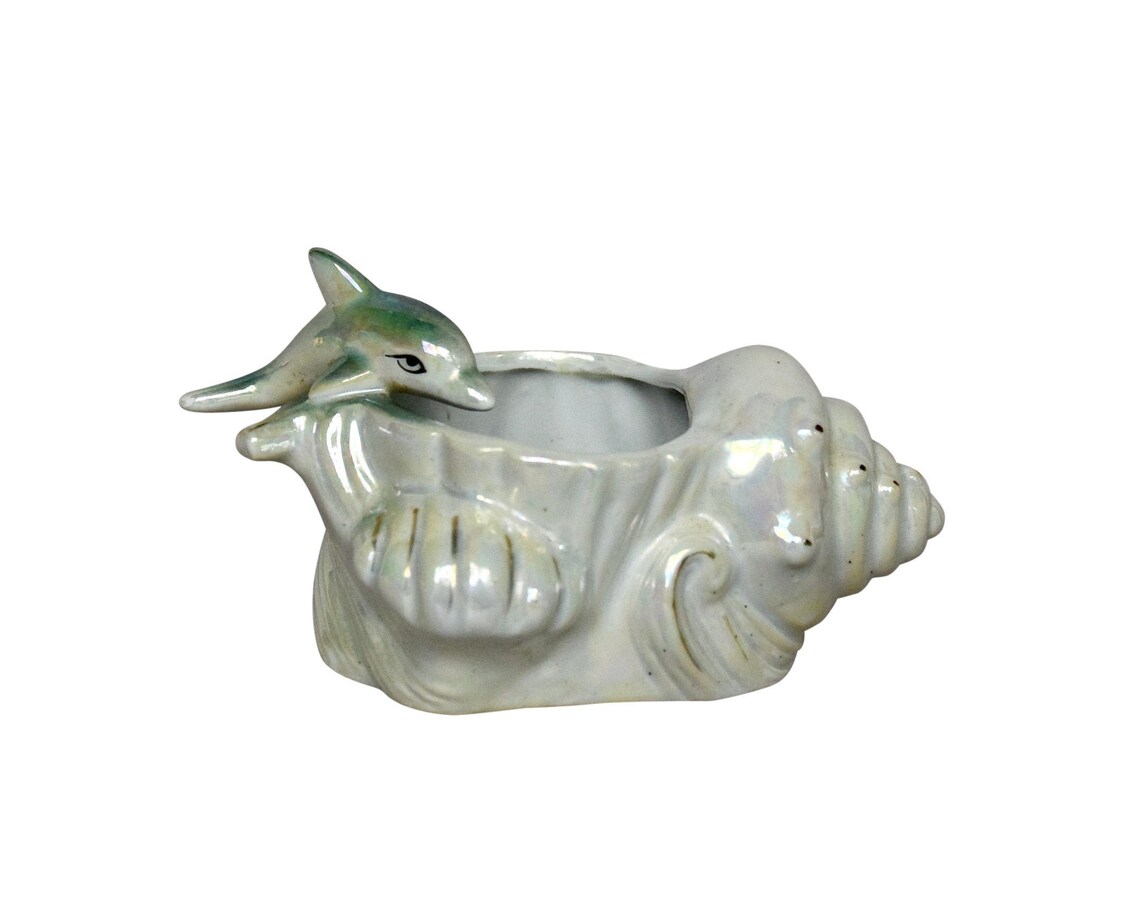 VTG 1980s Ceramic Dolphin Shell-Shaped Flower Pot Pearly | Etsy