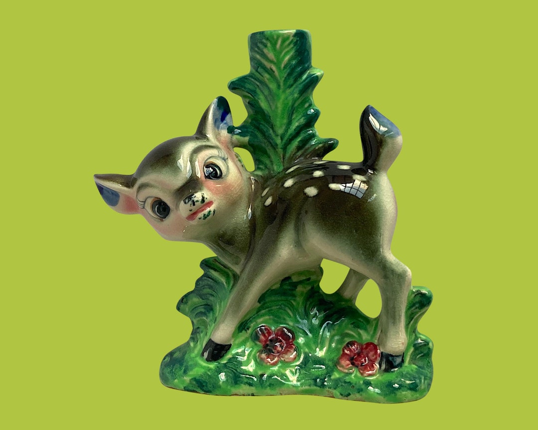 VTG 1950s Kitsch Japanese deer Hand Painted Ceramic Lamp Base Figurine ...