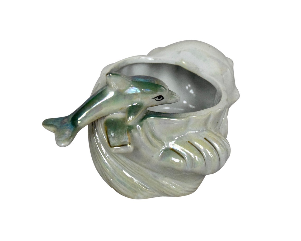 VTG 1980s Ceramic Dolphin Shell-Shaped Flower Pot Pearly | Etsy