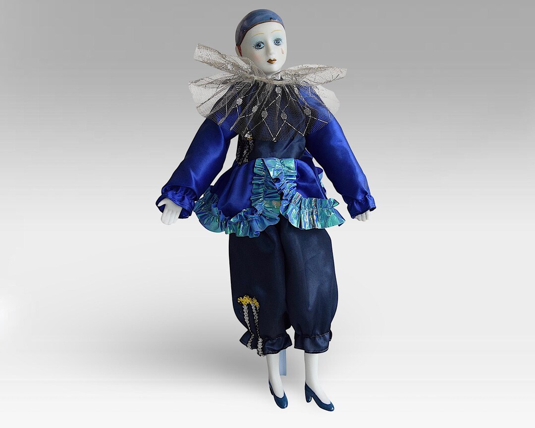 VTG Porcelain Venetian "pierrot" Doll With Stand - Hand Painted Face ...