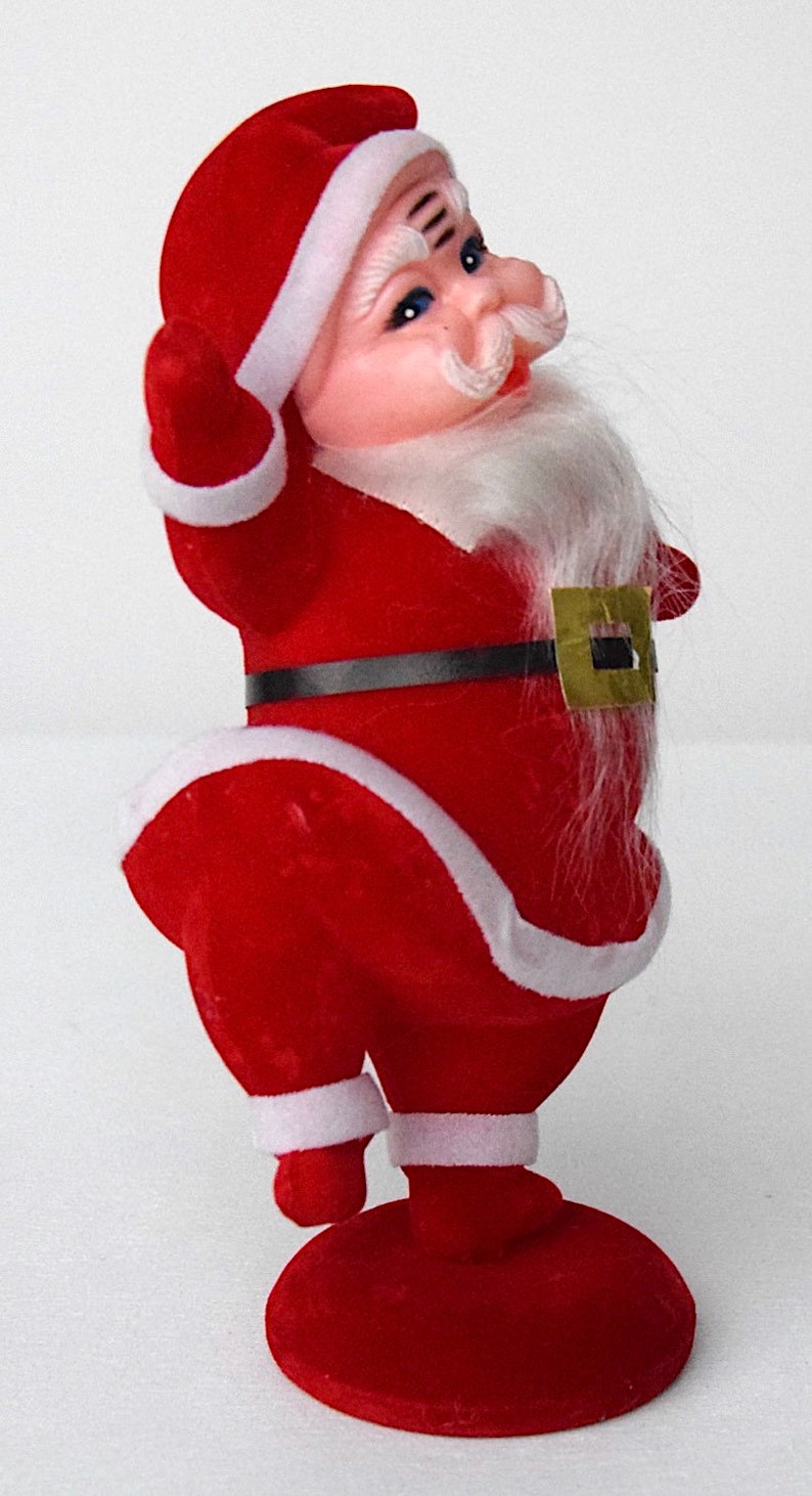 VTG X-mas 1970s Flocked dancing Santa Claus on Stand Plastic Doll ...
