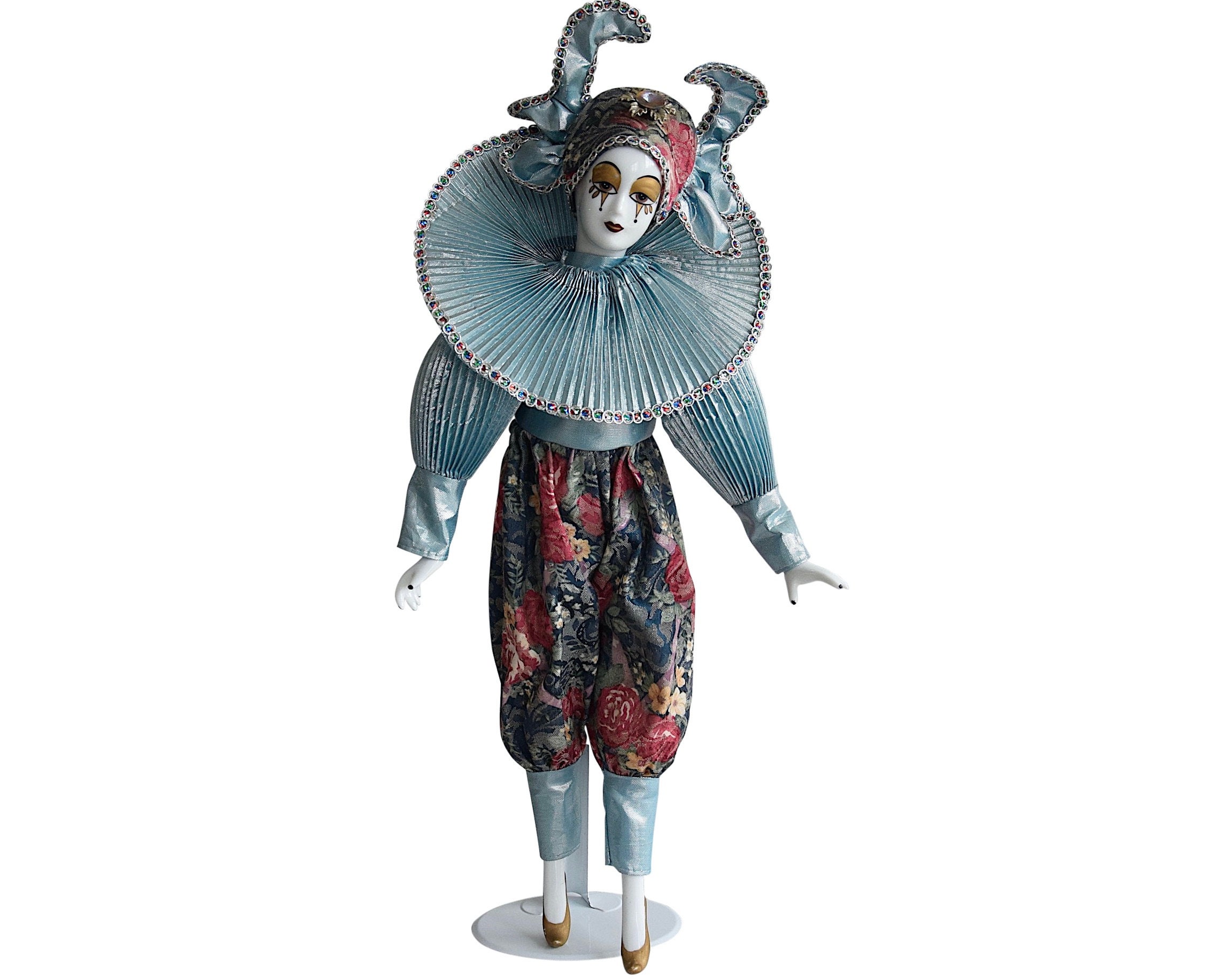 VTG Porcelain Venetian harlequin Doll With Stand Hand Painted Face ...