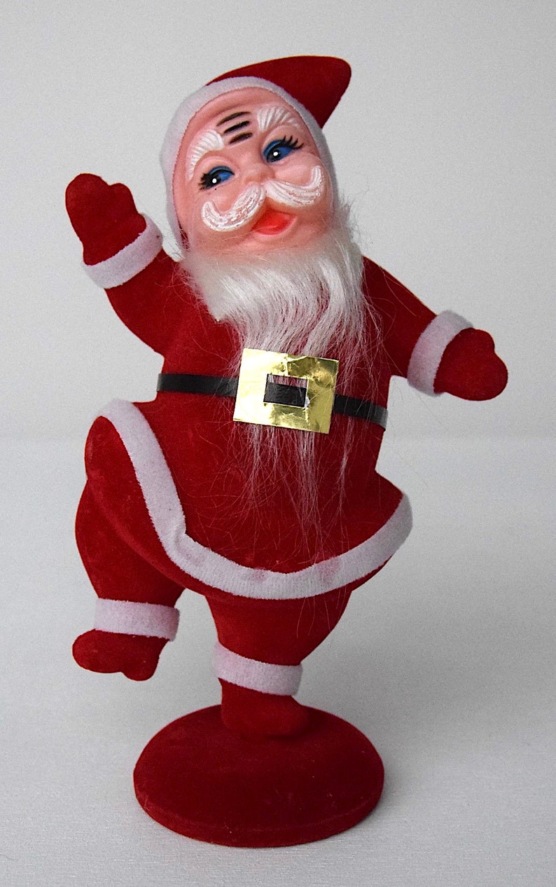 VTG X-mas 1970s Flocked dancing Santa Claus on Stand Plastic Doll ...