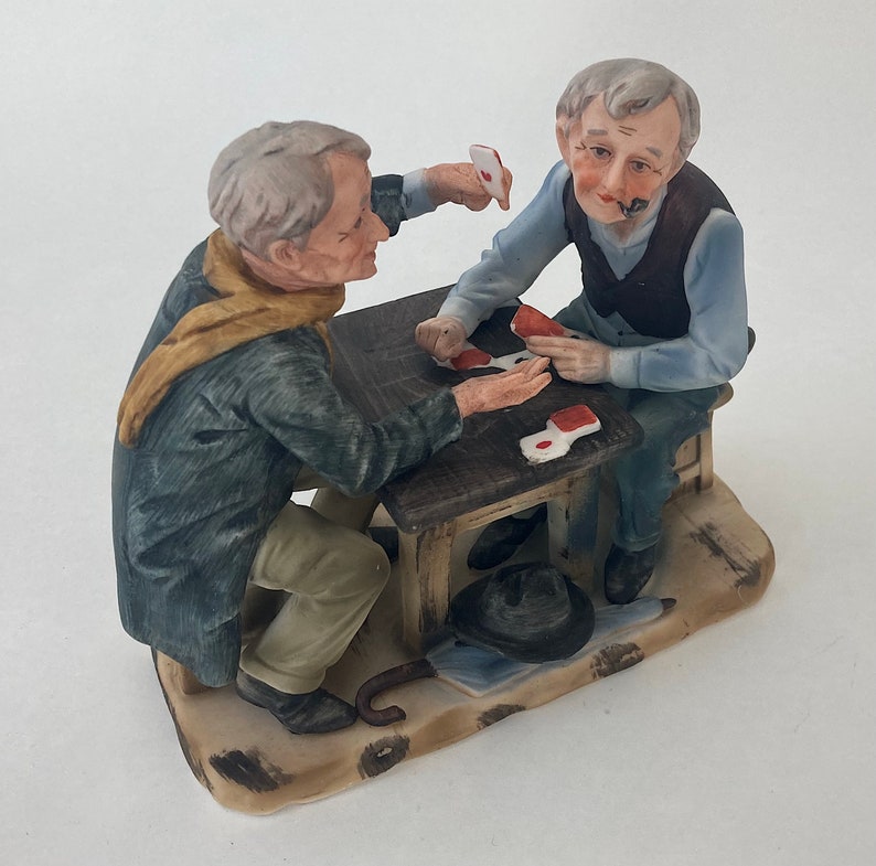 VTG 1970s Japan "gentlemen Playing Cards Scene" Hand Painted Ceramic ...