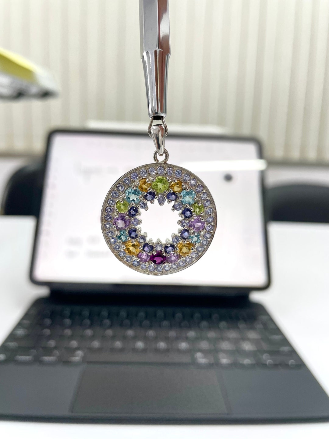 Natural Multi Semi-precious Pendant in Sterling Silver, Amethyst ...
