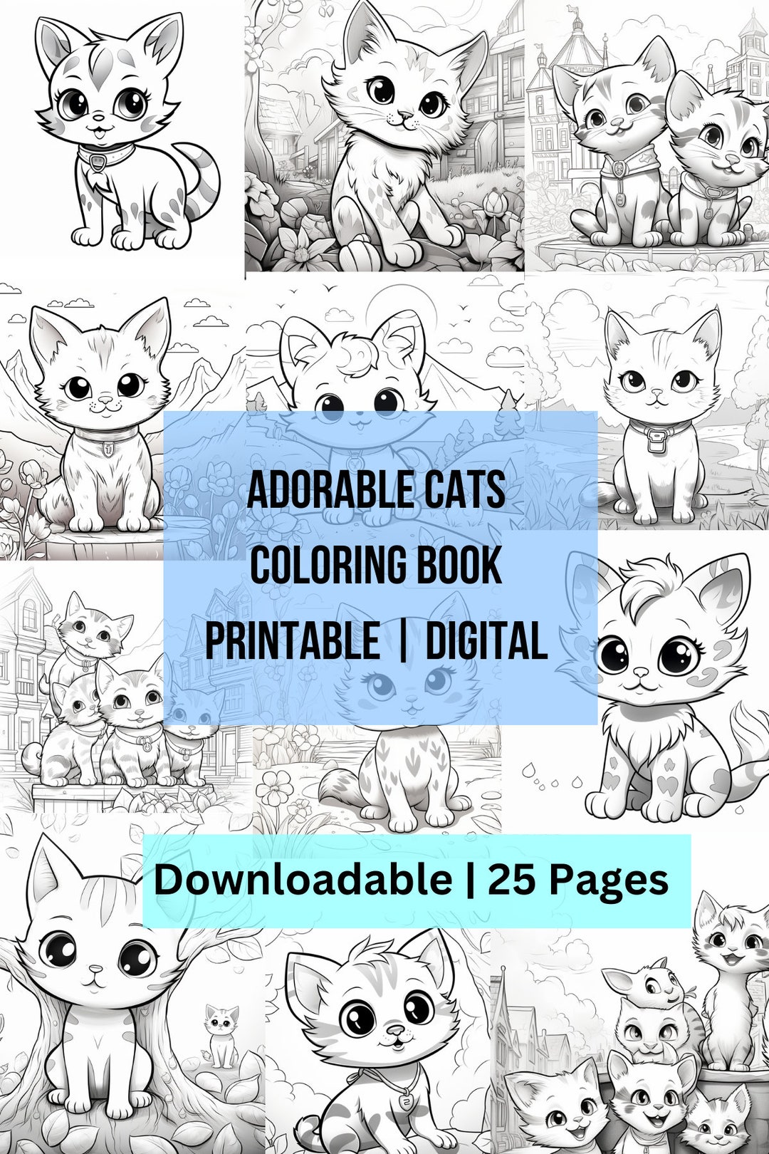 Cute Cats Coloring Book Printable Coloring Pages for Kids and Adults - Etsy