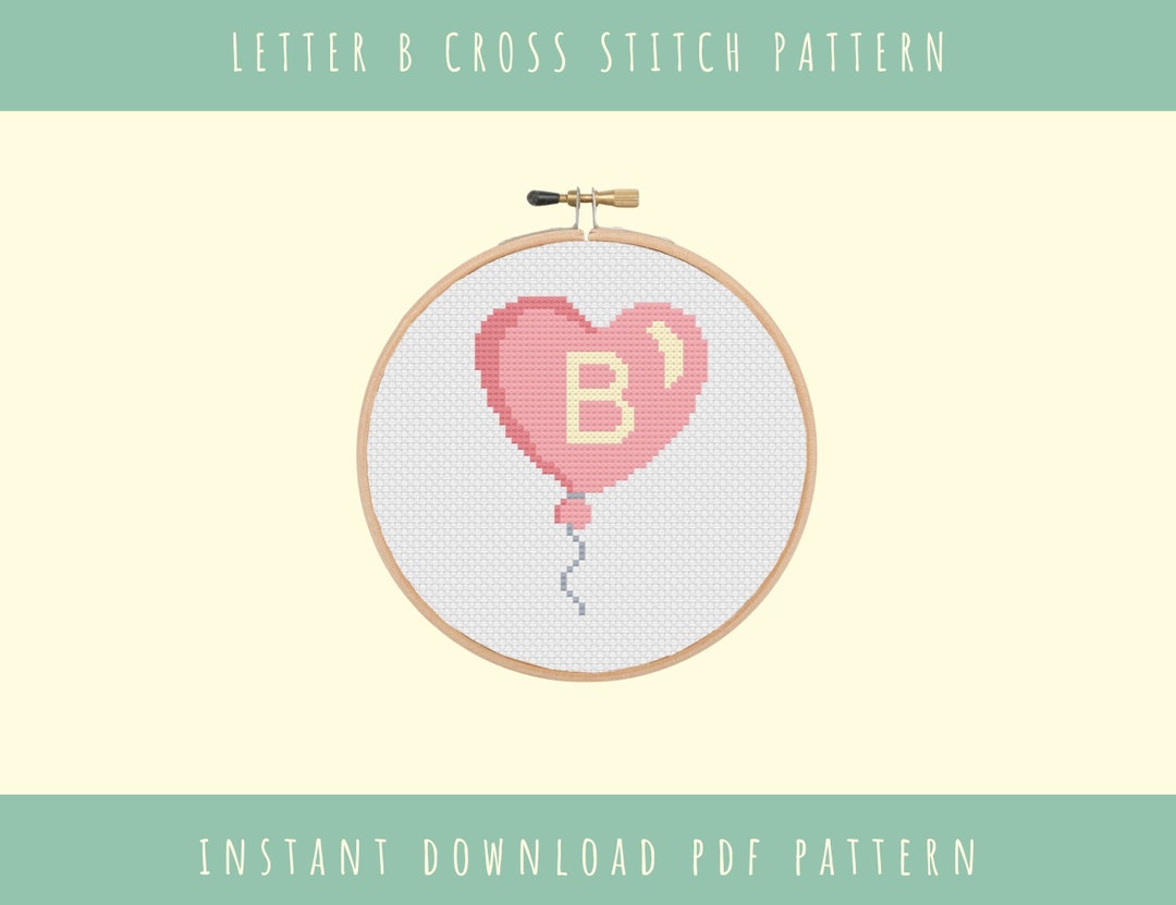 Letter B Initial Cross Stitch Pattern PDF Download, Pink Cross Stitch ...