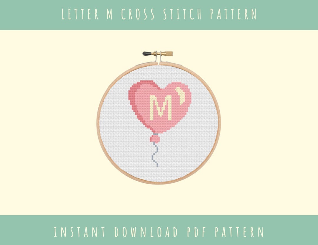 Letter M Cross Stitch Pattern PDF Download, Pink Cross Stitch for Baby ...