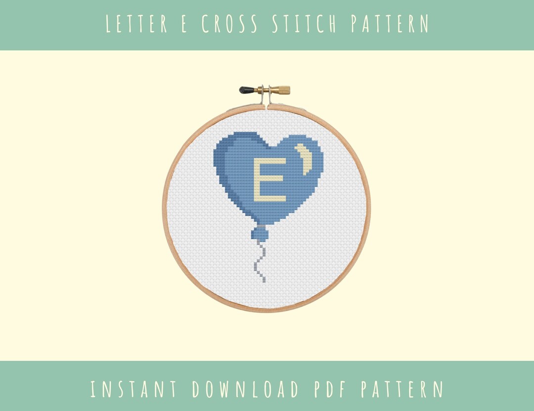 Letter E Cross Stitch Pattern PDF Download, Blue Cross Stitch Pattern ...