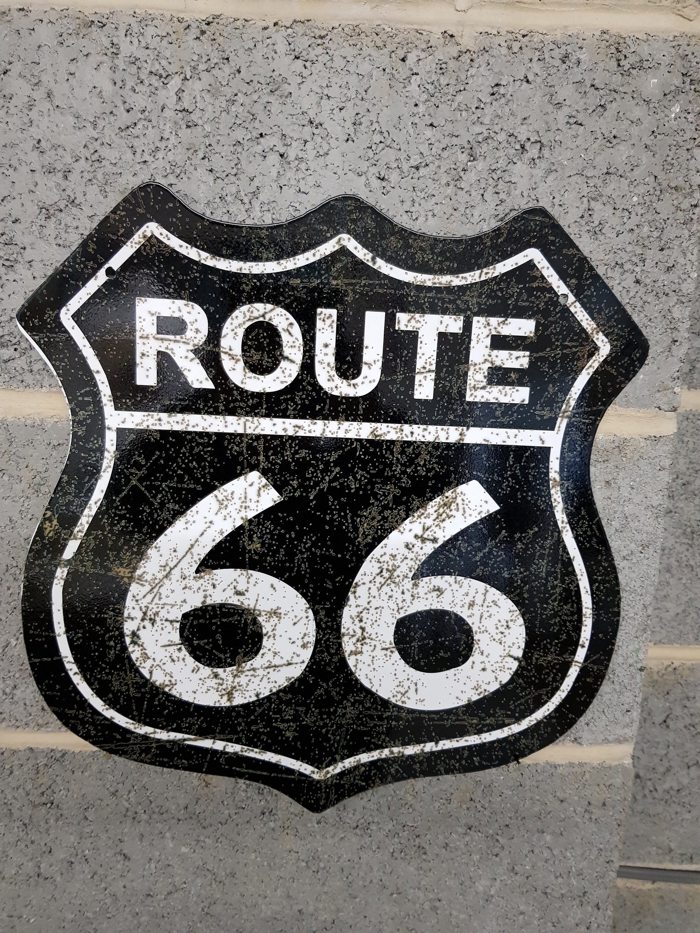 Ruta 66 Signo de metal en forma de escudo- Cueva del hombre / Garaje ...
