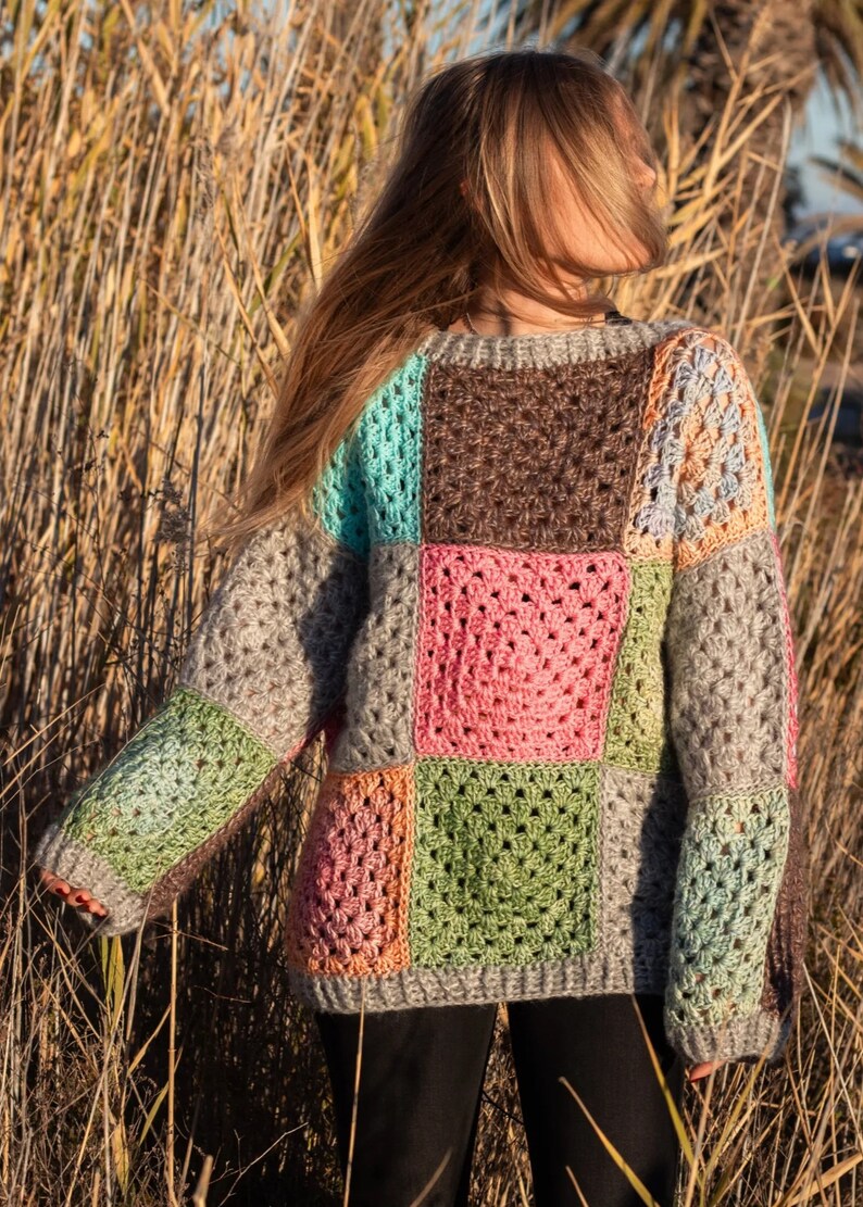 Crochet Jumper, Multicolor Pullover, Granny Square Sweater, Rainbow ...