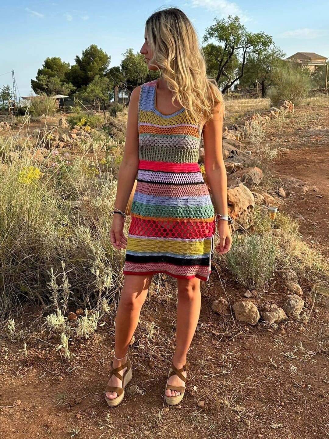 Short Crochet Dress, Colorful Summer Dress, Short Boho Dress, Bohemian ...