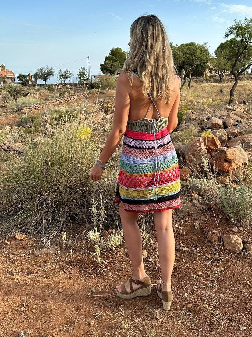 Short Crochet Dress, Colorful Summer Dress, Short Boho Dress, Bohemian ...