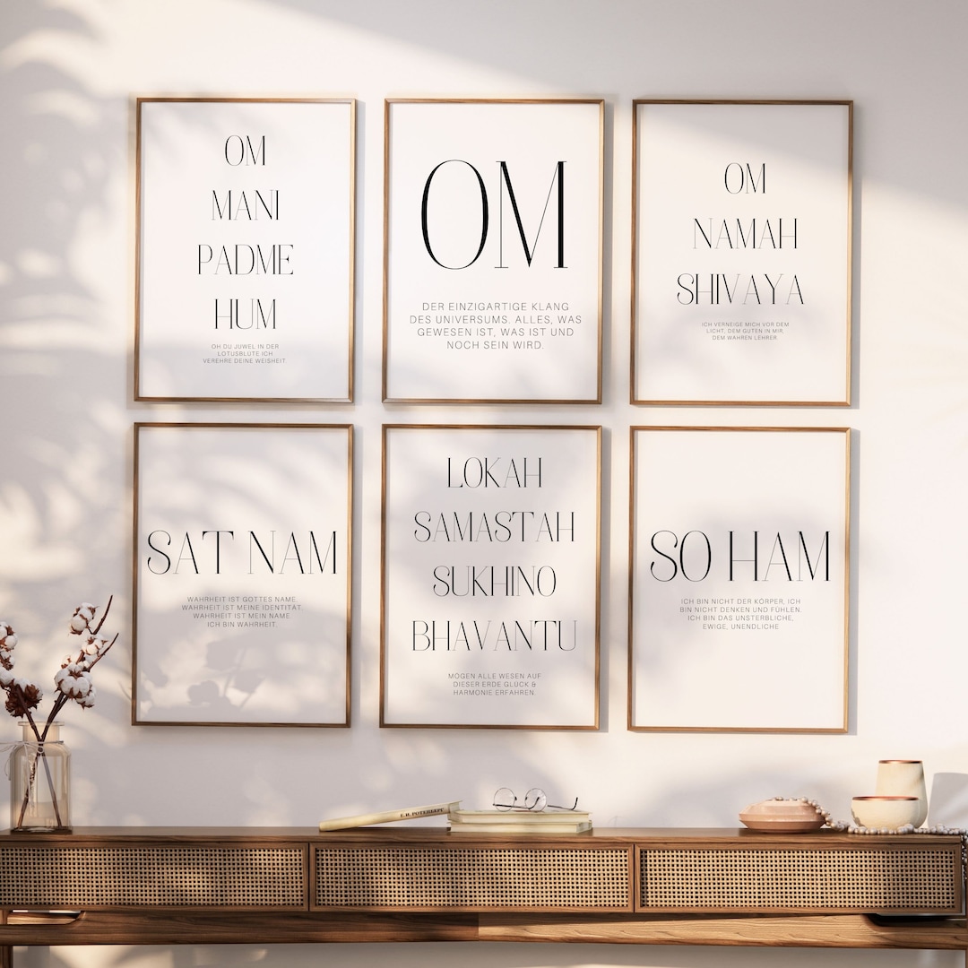 6x MANTRA Poster Spirituelle Poster Yoga Geschenk Wand Deko Wand Bild ...