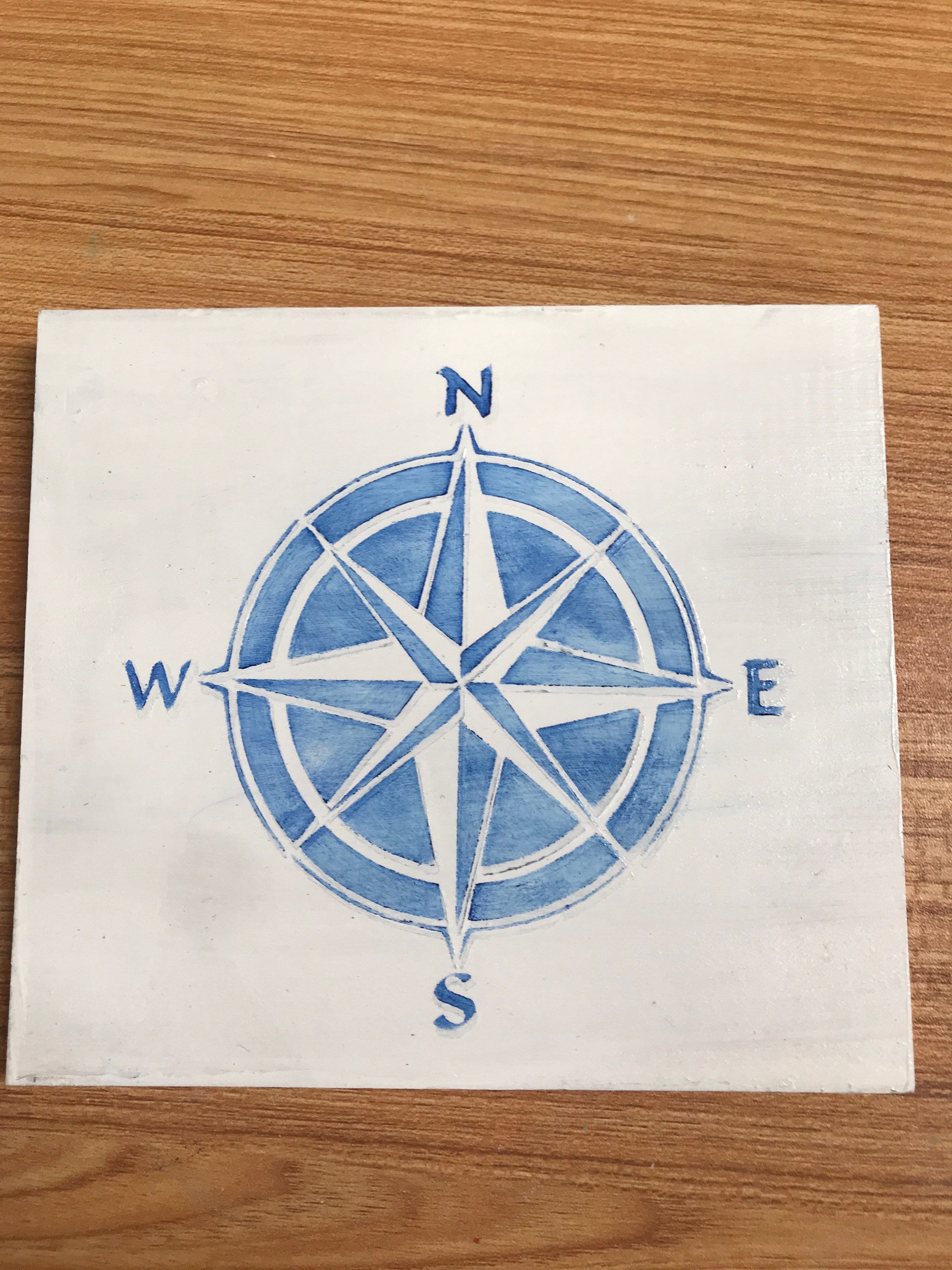 Compass rose stencil wall decor on wood | Etsy