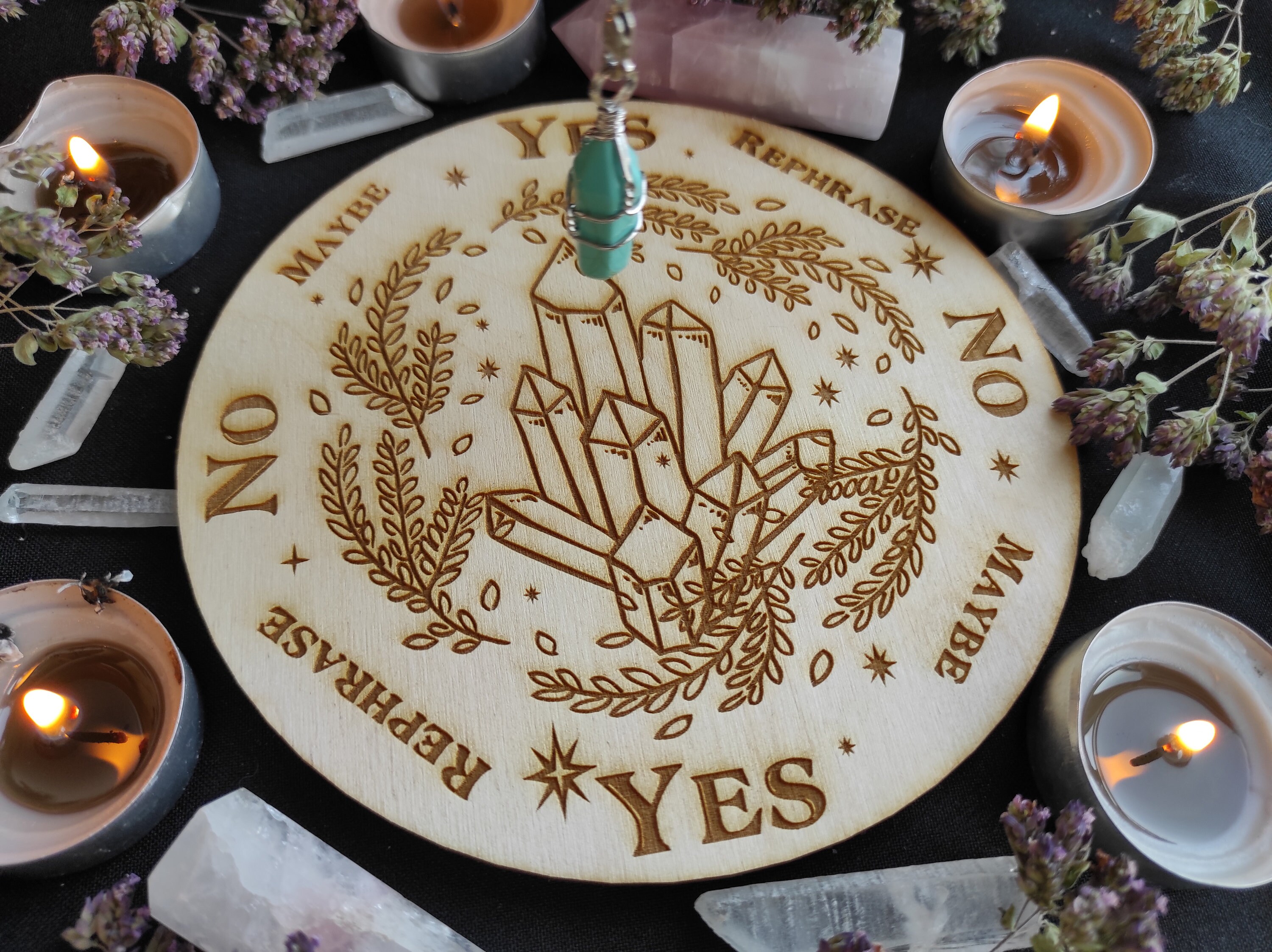 Wooden Pendulum Board with crystals and herbs magic crystal | Etsy