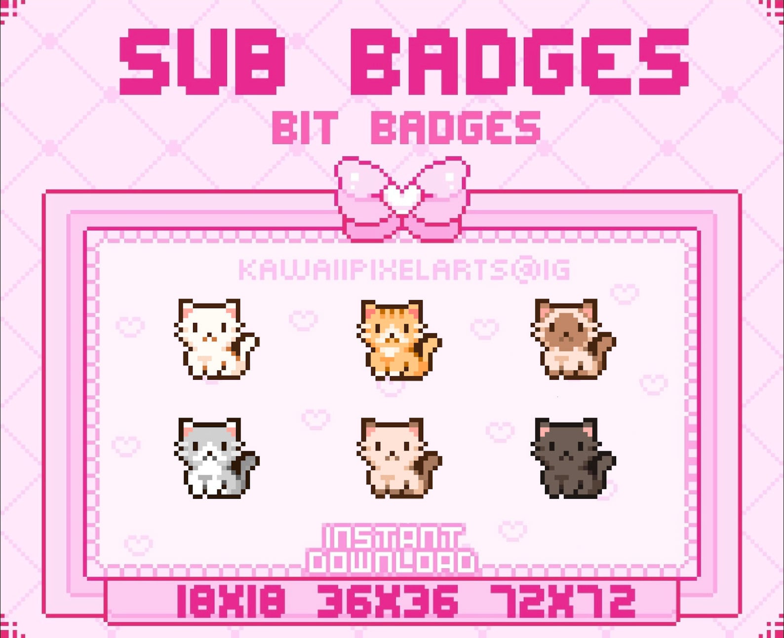 Cat Sub Badges for Twitch Pixel Art 8 Bit Style - Cute Cat Kitty Cat ...