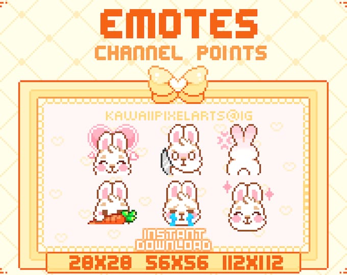 Twitch Animated Emotes Kawaii Pixel Pink Rabbit Plushie for Twitch ...