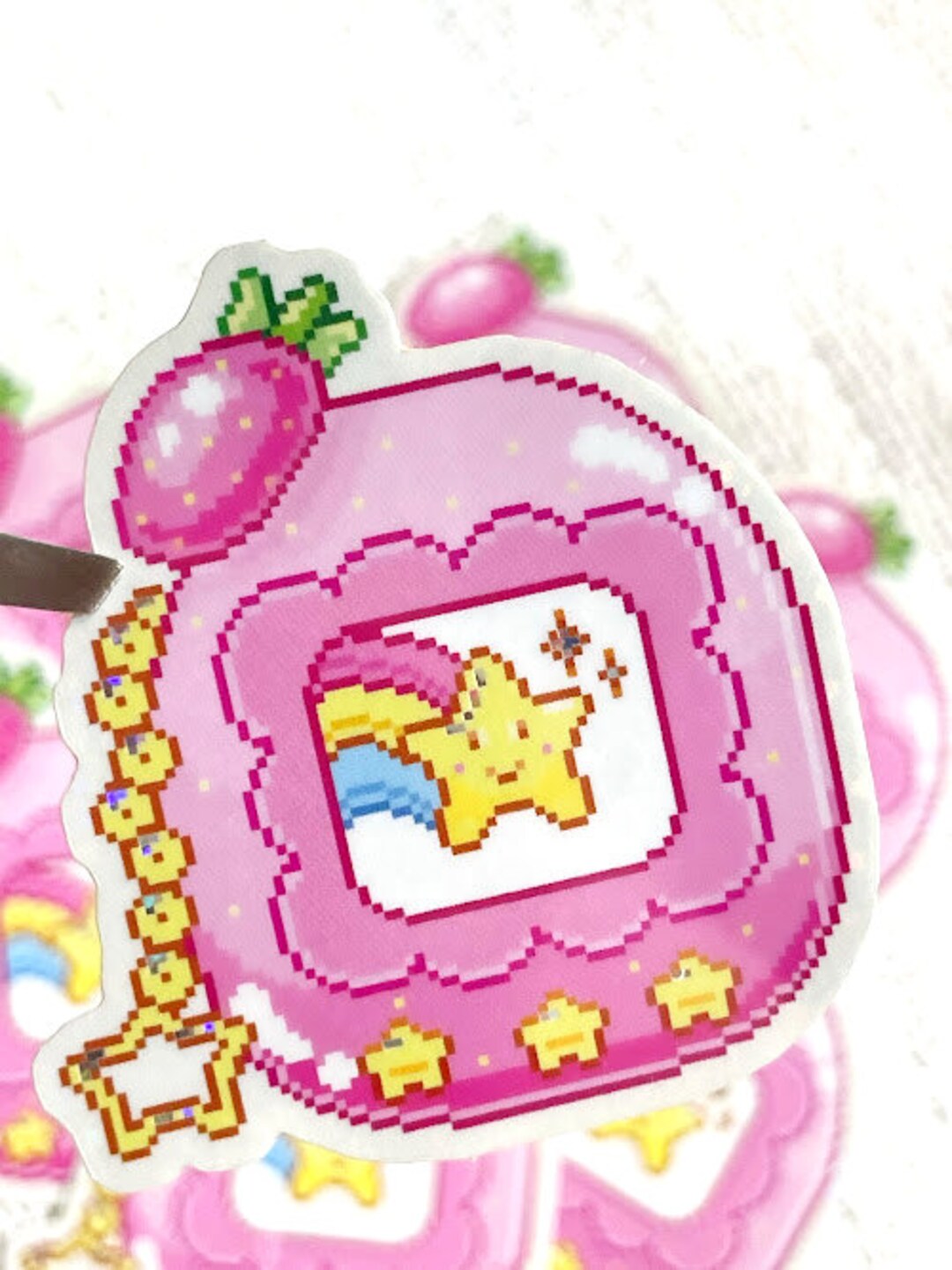 HOLOGRAPHIC GLITTER Pixel Tamagotchi Sticker Tamagotchi Game Inspired ...