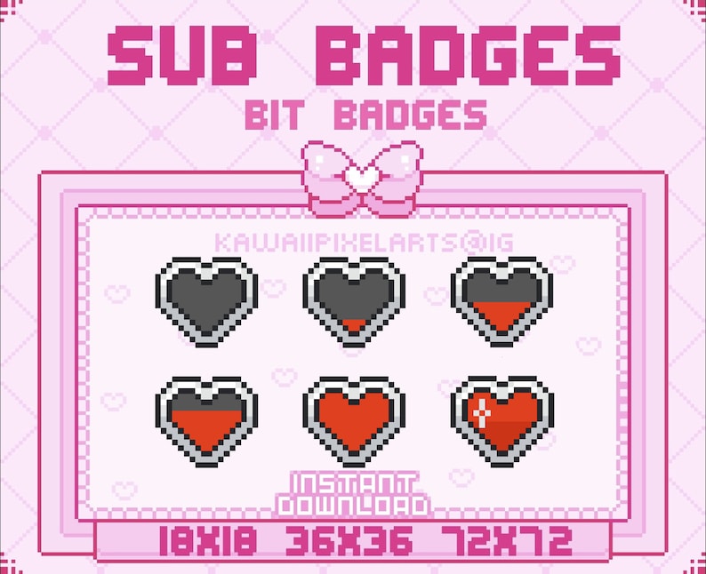 PIXEL Heart Sub Badges Twitch 8bit Style / Ready to Use / INSTANT ...
