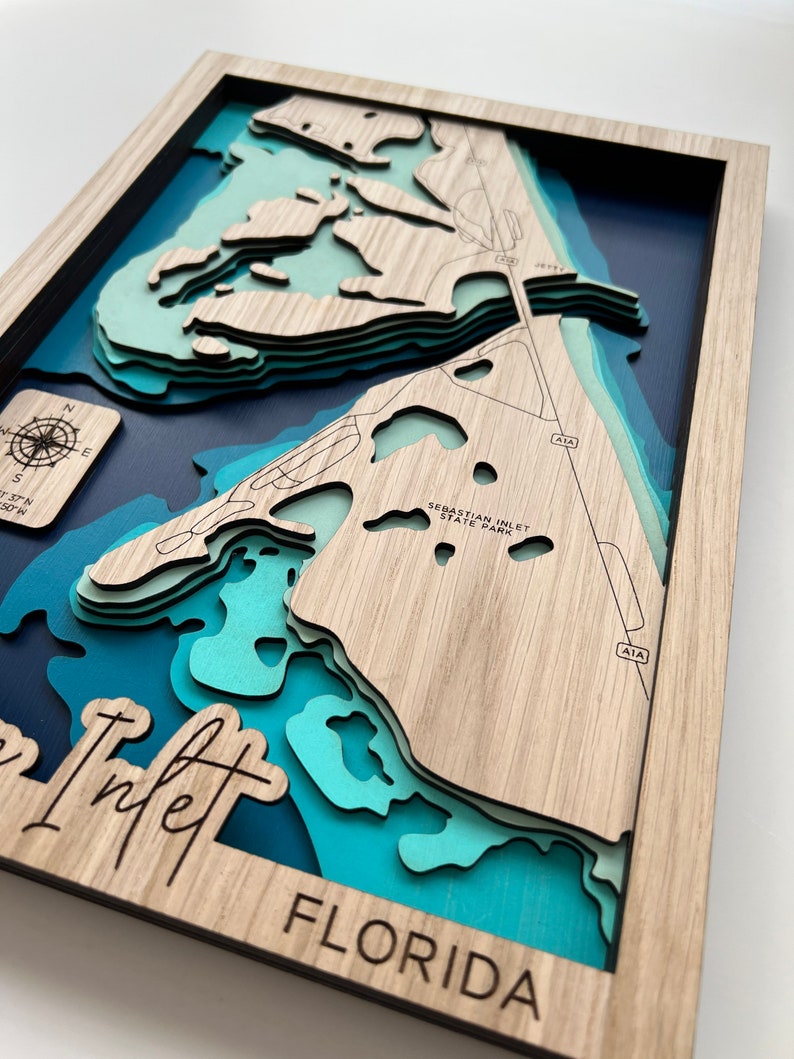 Sebastian Inlet Florida 7 Layer Engraved Wood Map, Florida Christmas ...