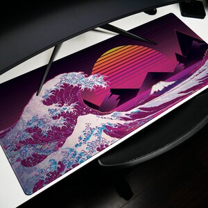 Retro Wave the Great Wave Desk Mat, Mouse Pad, Large, Desk Pad ...