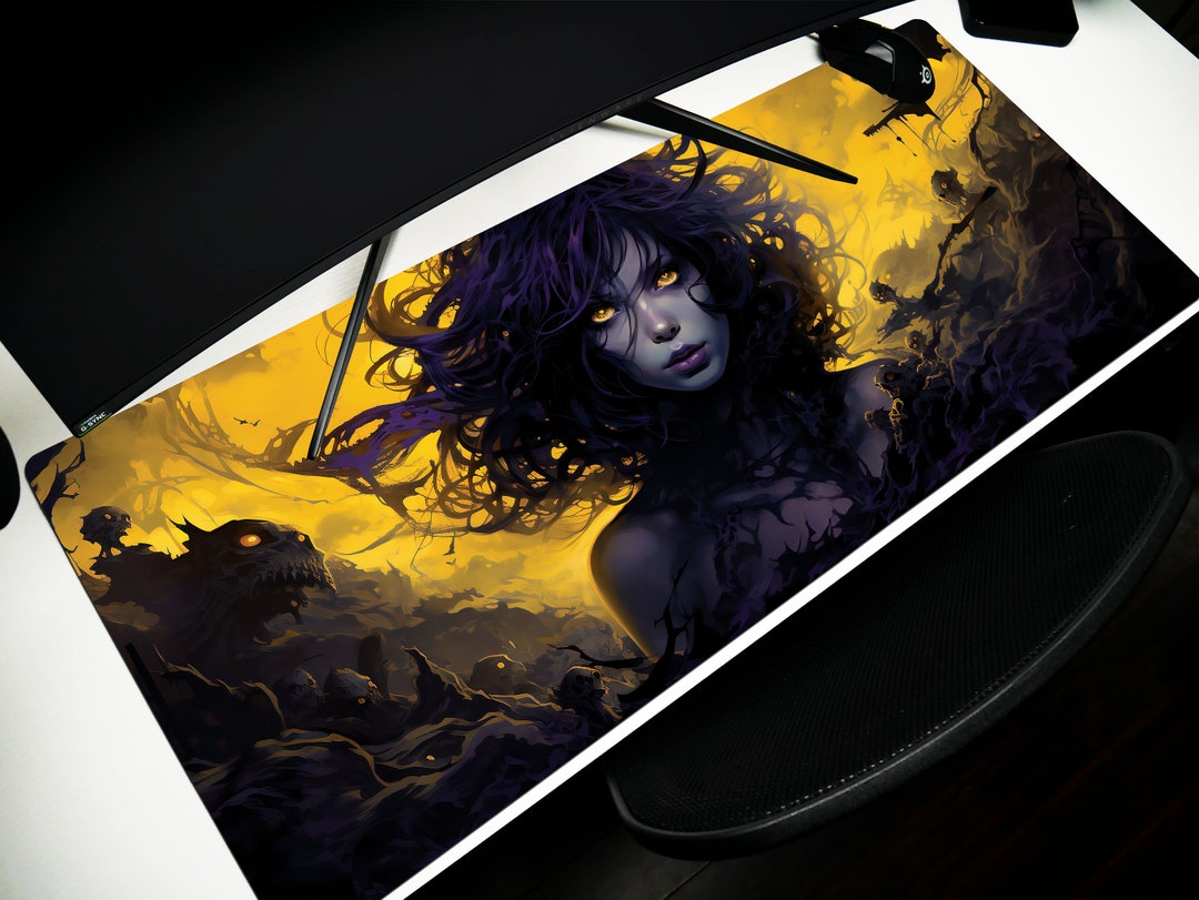 Haunting Novel, Design 3, Desk Pad, Mouse Pad, Desk Mat, Intense Female ...
