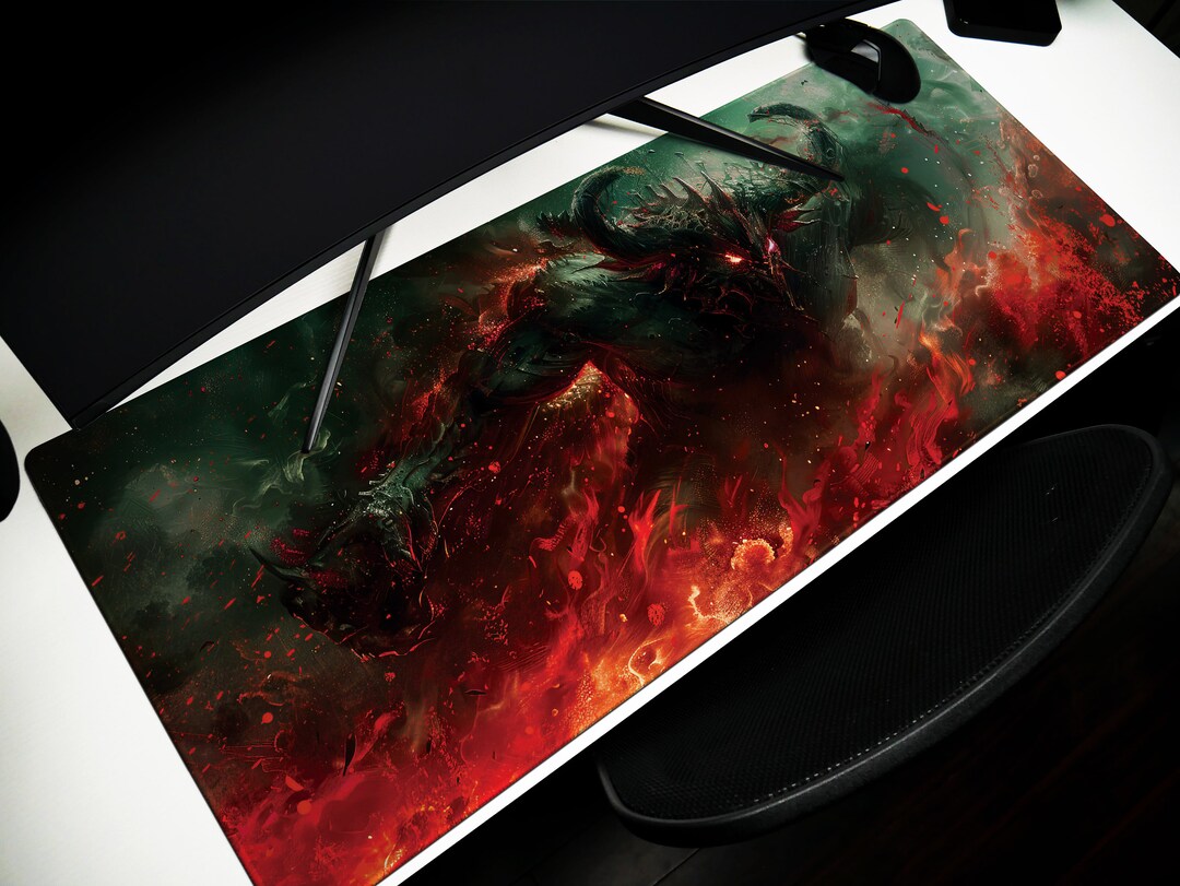 Demonic Inferno Design 2, Desk Pad, Mouse Pad, Desk Mat, Fiery Dark ...