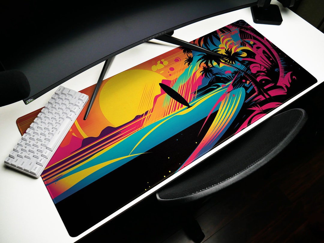 Contemporary Surfer Mouse Pad & Desk Mat, Digital Illustration, Bright ...
