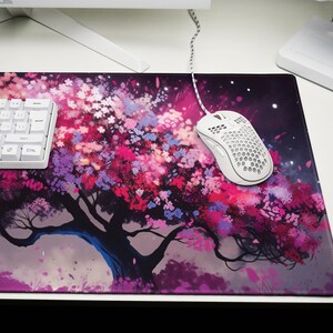 Kawaii Cherry Blossom Tree Mouse Pad & Desk Mat, Pastel Colors ...