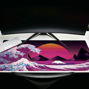 Retro Wave the Great Wave Desk Mat, Mouse Pad, Large, Desk Pad ...