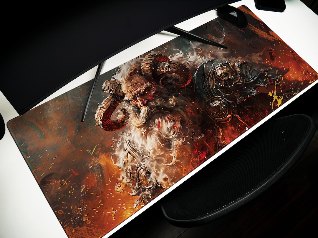 Infernal Warlord, Desk Pad, Mouse Pad, Desk Mat, Fiery Horned Beast ...