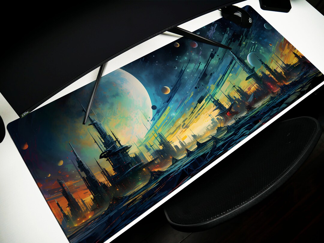 Alien City in Post-apocalypse Desk Pad, Mouse Pad, Desk Mat, Futuristic ...