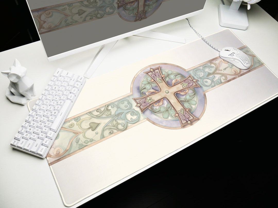 Unique Cross Mouse Pad & Desk Mat, Symbol of Faith, Intricate Details ...