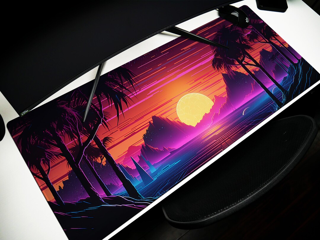 Synthwave Sunset Mouse Pad & Desk Mat, Retro Poster Art, Vibrant Colors ...