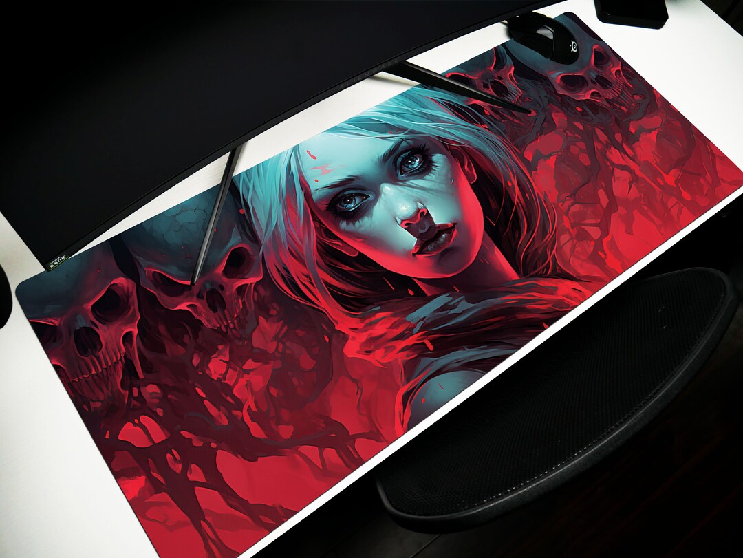 Haunting Novel, Design 7, Desk Pad, Mouse Pad, Desk Mat, Intense Female ...