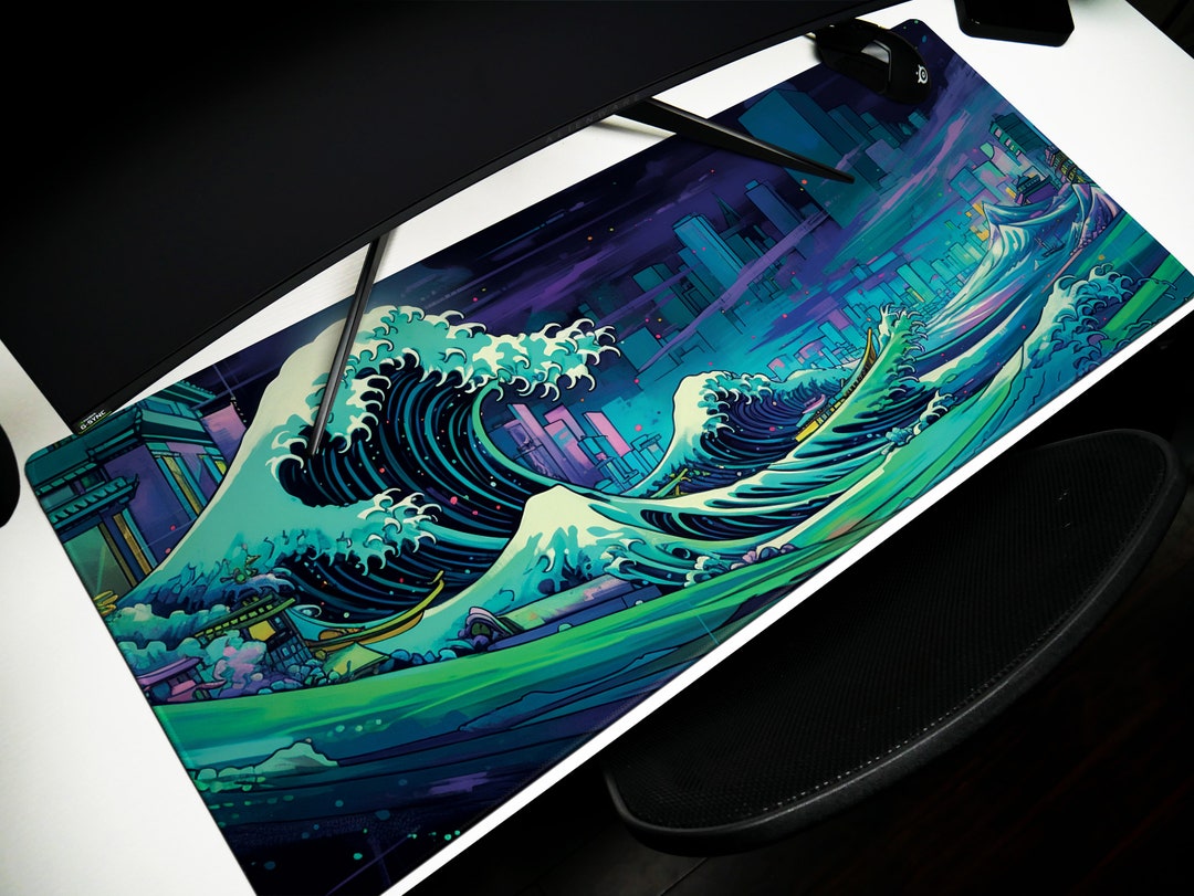 Futuristic Great Wave Mouse Pad & Desk Mat, Colorful Spiral Wave Design ...